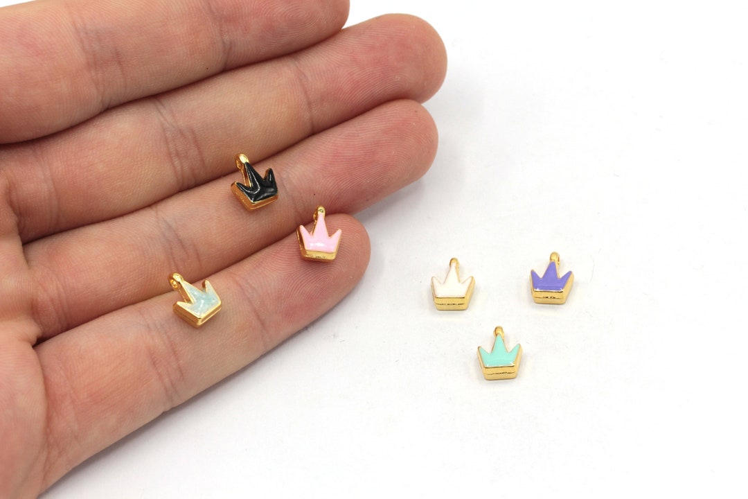 7x9mm 24k Shiny Gold Plated Enamel Crown Charm, Tiny Crown Charm, Tiara ...
