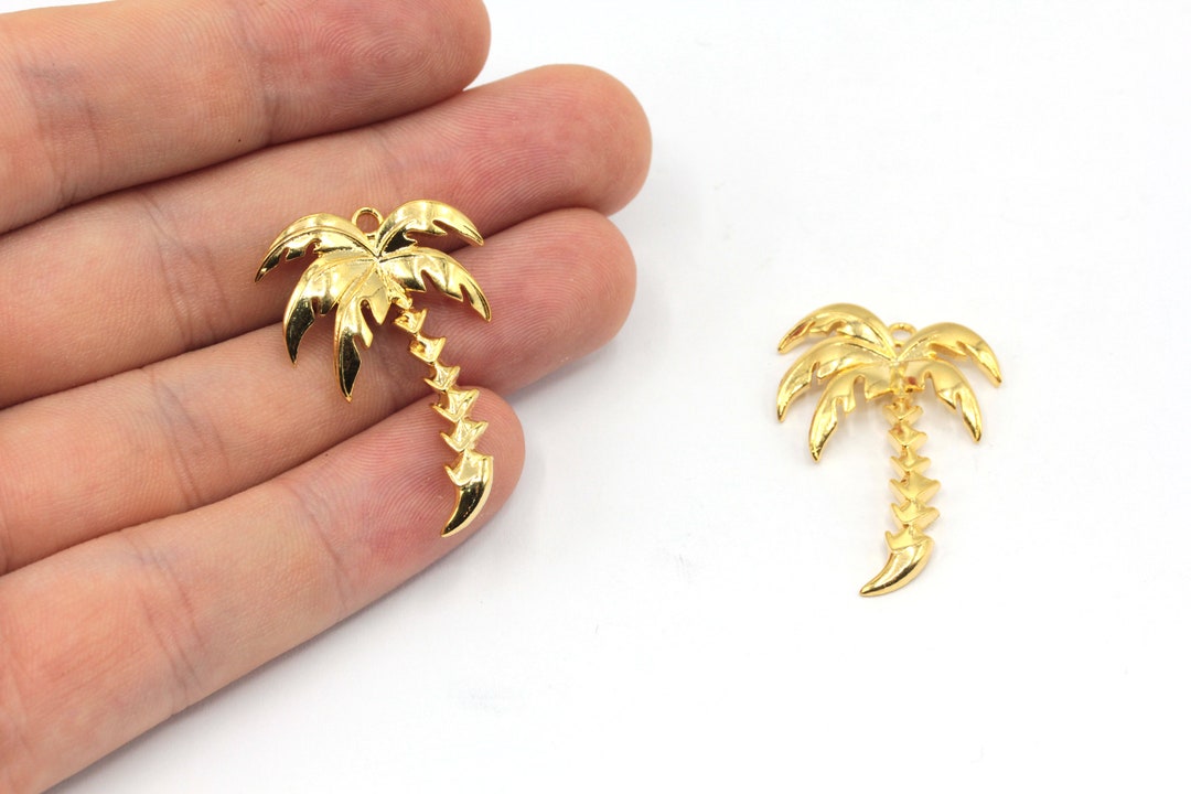 23x33mm 24k Shiny Gold Plated Palm Tree Charm, Palm Tree Pendant, Gold ...