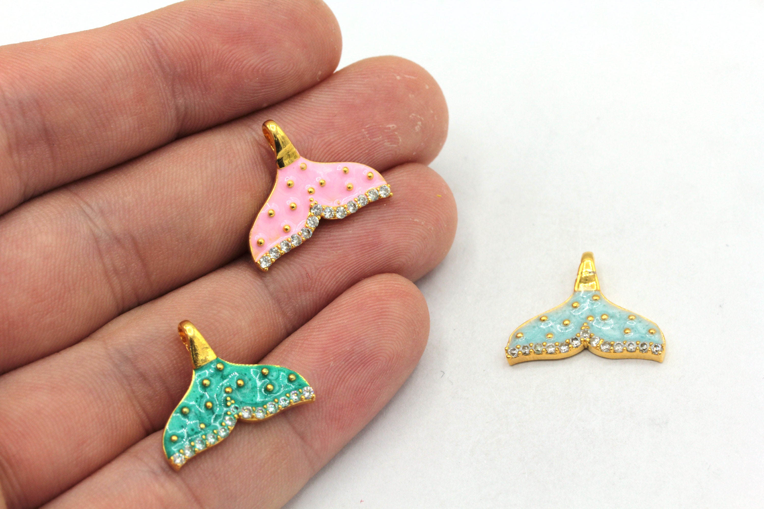 16x20mm 24k Shiny Gold Whale Tail Charm, CZ Micro Pave Whale Tail Charm ...