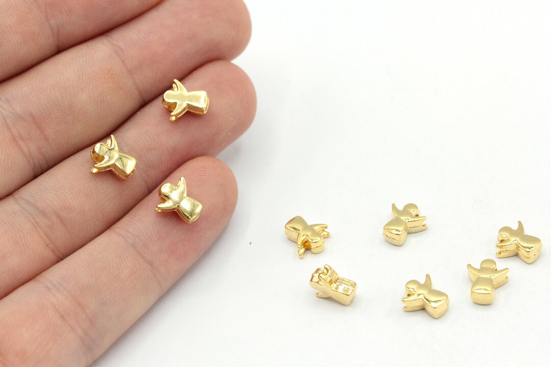 7x8mm 24k Shiny Gold Plated Angel Beads, Mini Angel Charm, Angel Spacer ...