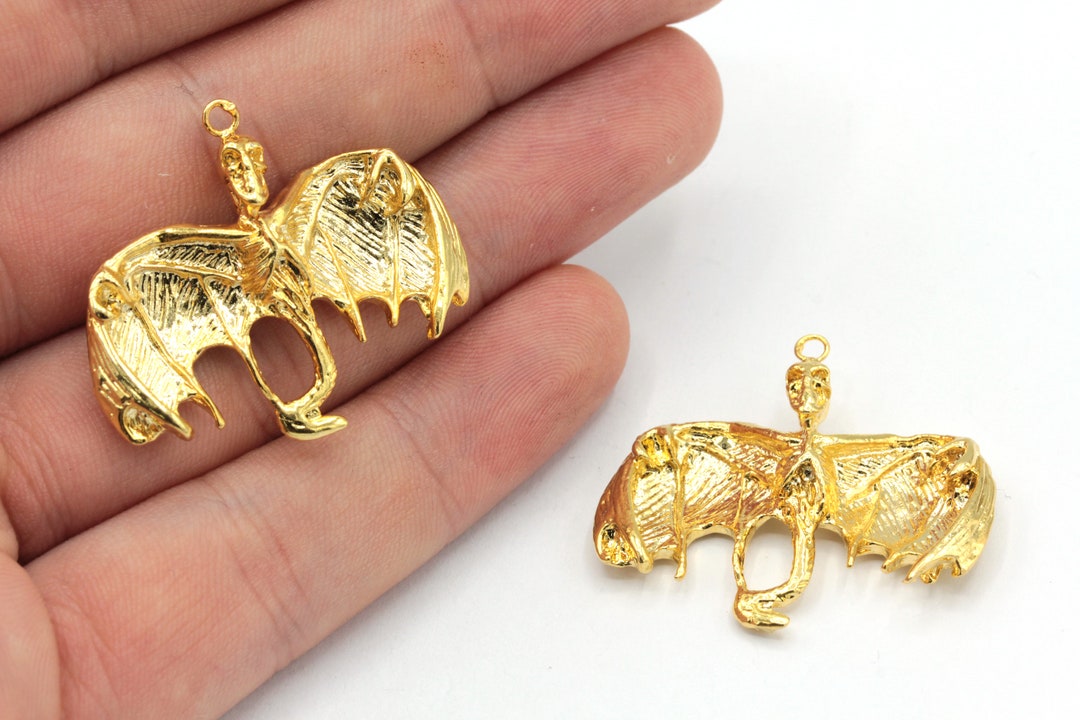27x29mm 24k Shiny Gold Plated Bat Charm, Halloween Charm, Gold Skeleton ...