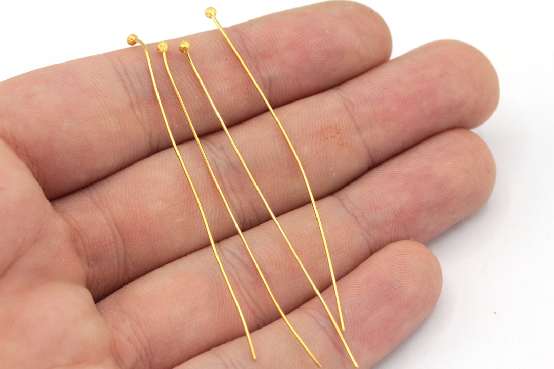 50 Pcs 23 Ga 60mm 24k Shiny Gold Plated Ball Head Pin, Gold Ball Head ...