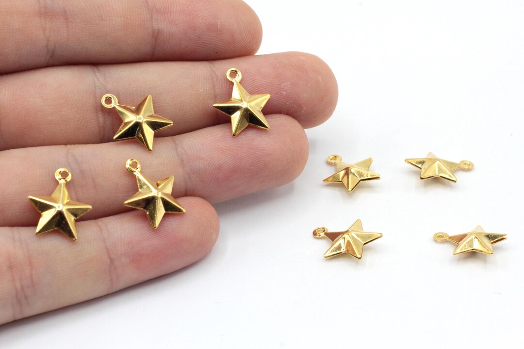 12x14mm 24k Shiny Gold Plated Mini Star Charm, Bubble Star Charm, Gold ...