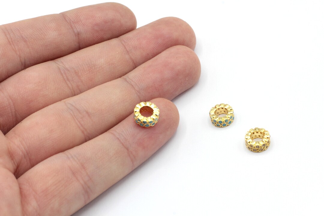 8mm 24k Shiny Gold Plated CZ Micro Pave Rondelle Bracelet Charm, Pave ...