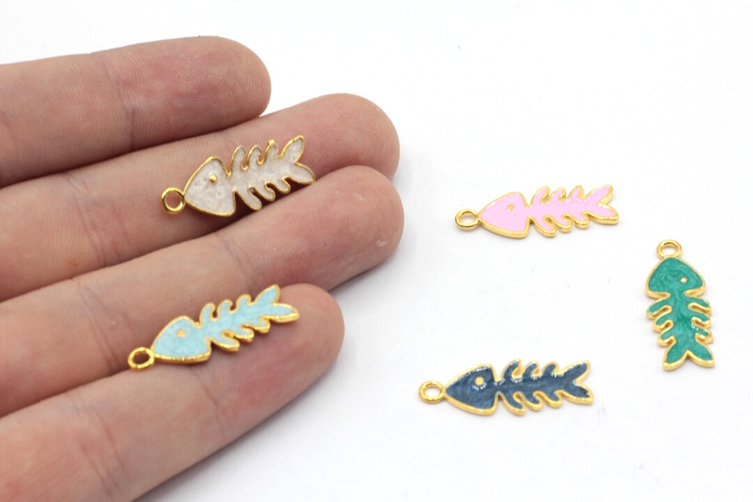 10x24mm 24k Shiny Gold Plated Enamel Fish Charm, Fish Pendant, Ocean ...