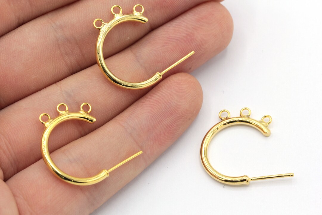 20mm 24k Shiny Gold Round Circle Ear Post, Geometric Hoop Stud Earring ...