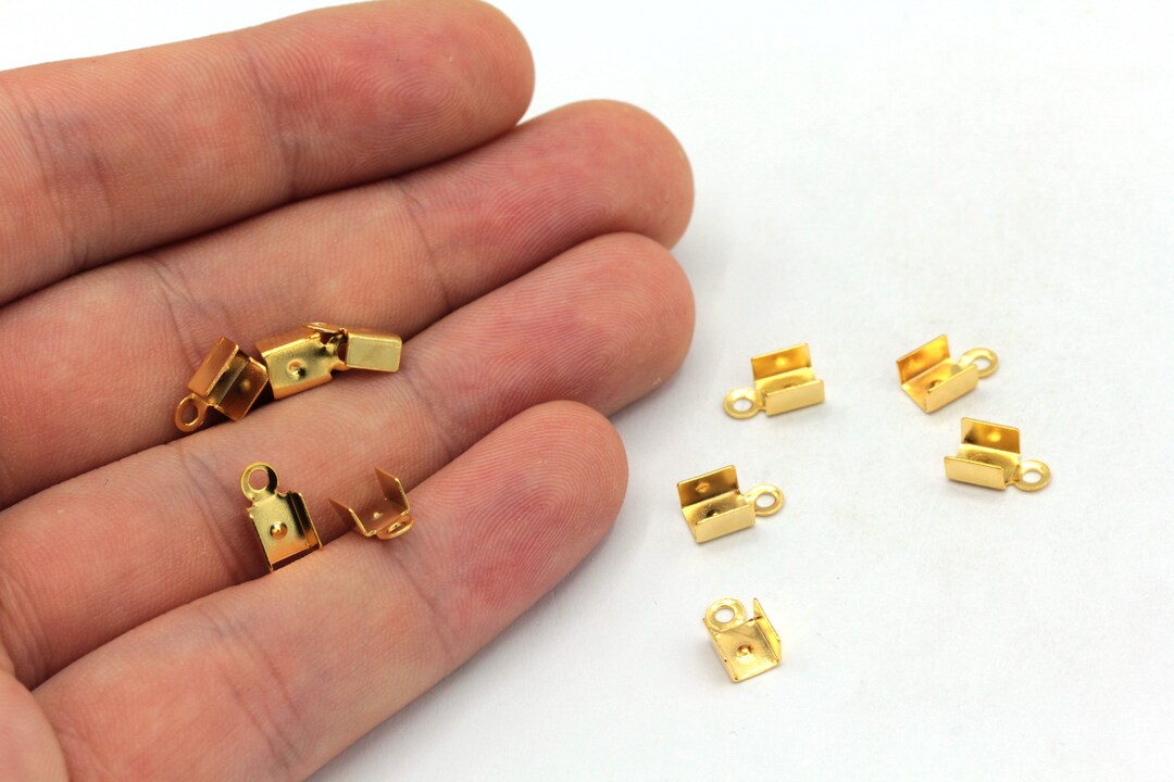 10 Pcs 7x11mm 24k Shiny Crimp End Caps, Crimp Ends, Gold Cord End Caps ...
