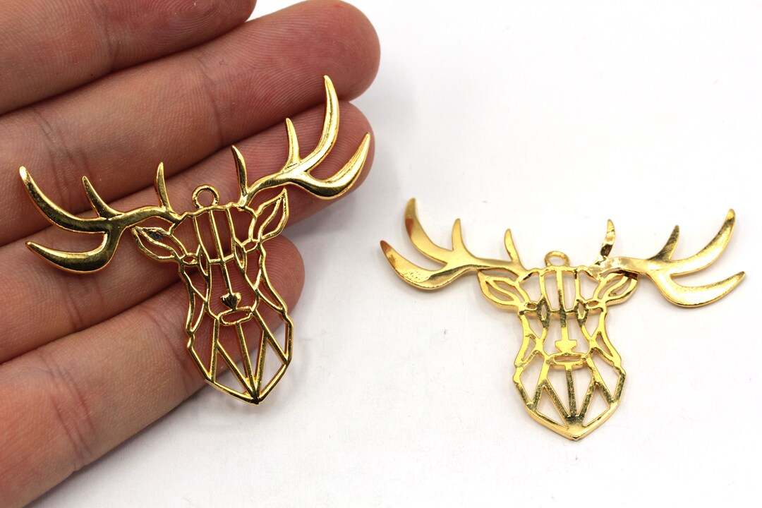 45x52mm 24k Shiny Gold Plated Deer Head Charm, Origami Deer Necklace ...