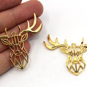 45x52mm 24k Shiny Gold Plated Deer Head Charm, Origami Deer Necklace ...