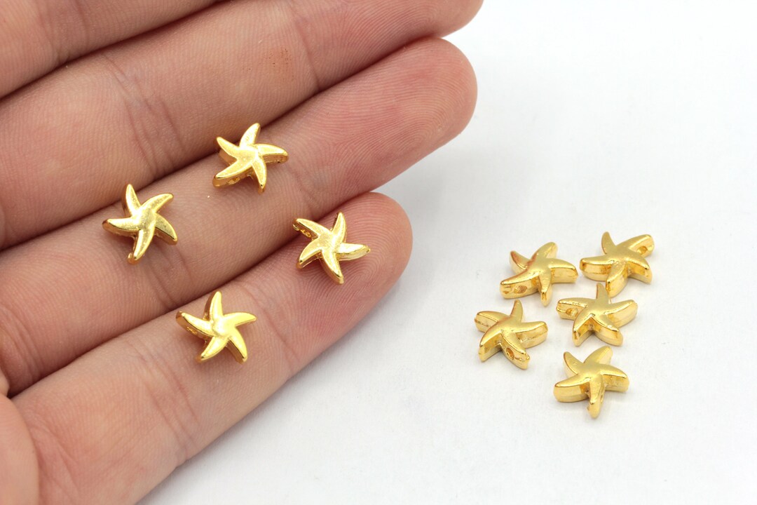 10mm 24k Shiny Gold Plated Sea Star Beads, Ocean Beads, Sea Star Spacer ...