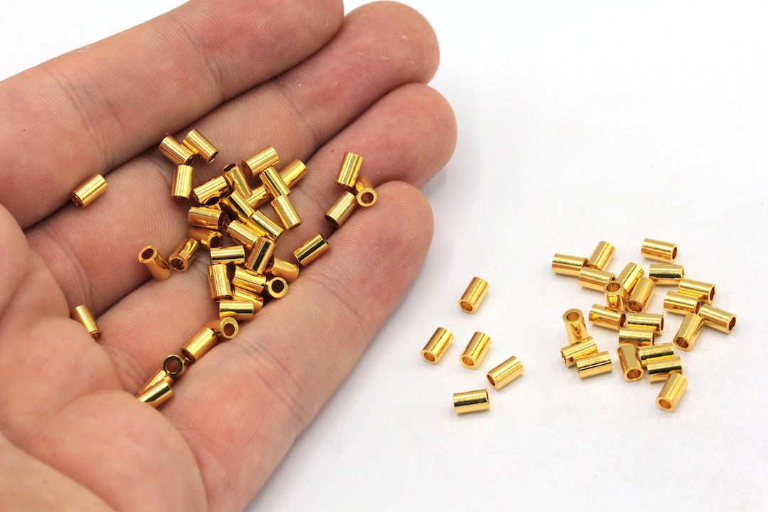 2x5mm Gold Mini Tube, Gold Tube Beads, Round Tube Beads, Gold Connector ...