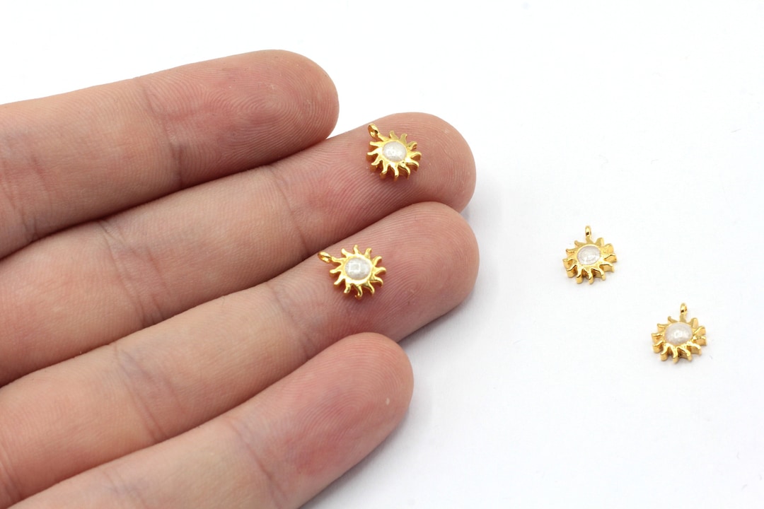 7x9mm 24k Shiny Gold Plated White Enamel Mini Sun Charm, Tiny Sun Charm ...