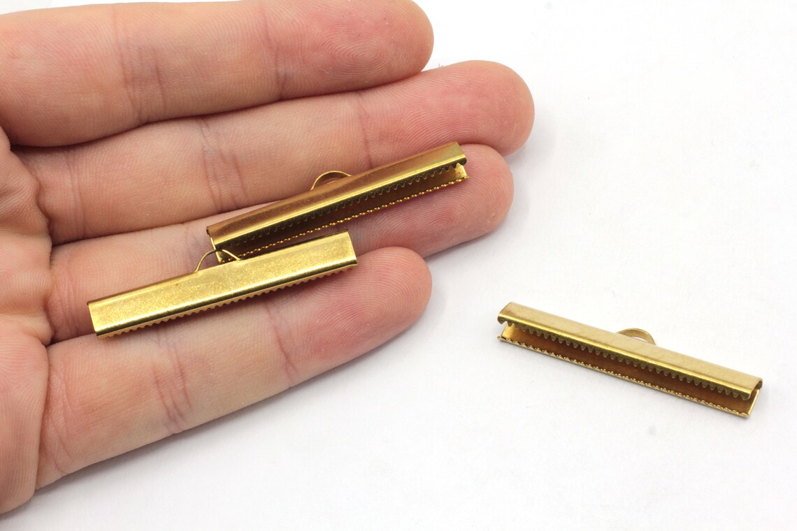 40mm Brass Ribbon Clasps, Crimp End Caps, Ribbon Claws, Crimp Ends ...