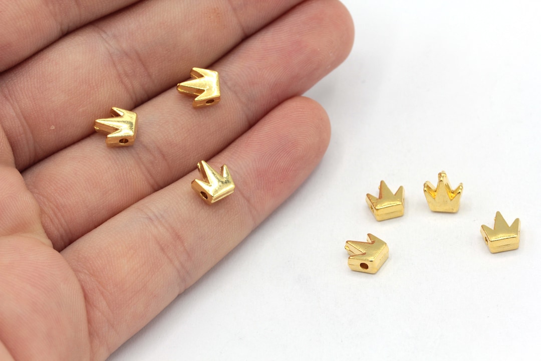8mm 24k Shiny Gold Plated Mini Crown Beads, Tiny Gold Beads, Crown ...