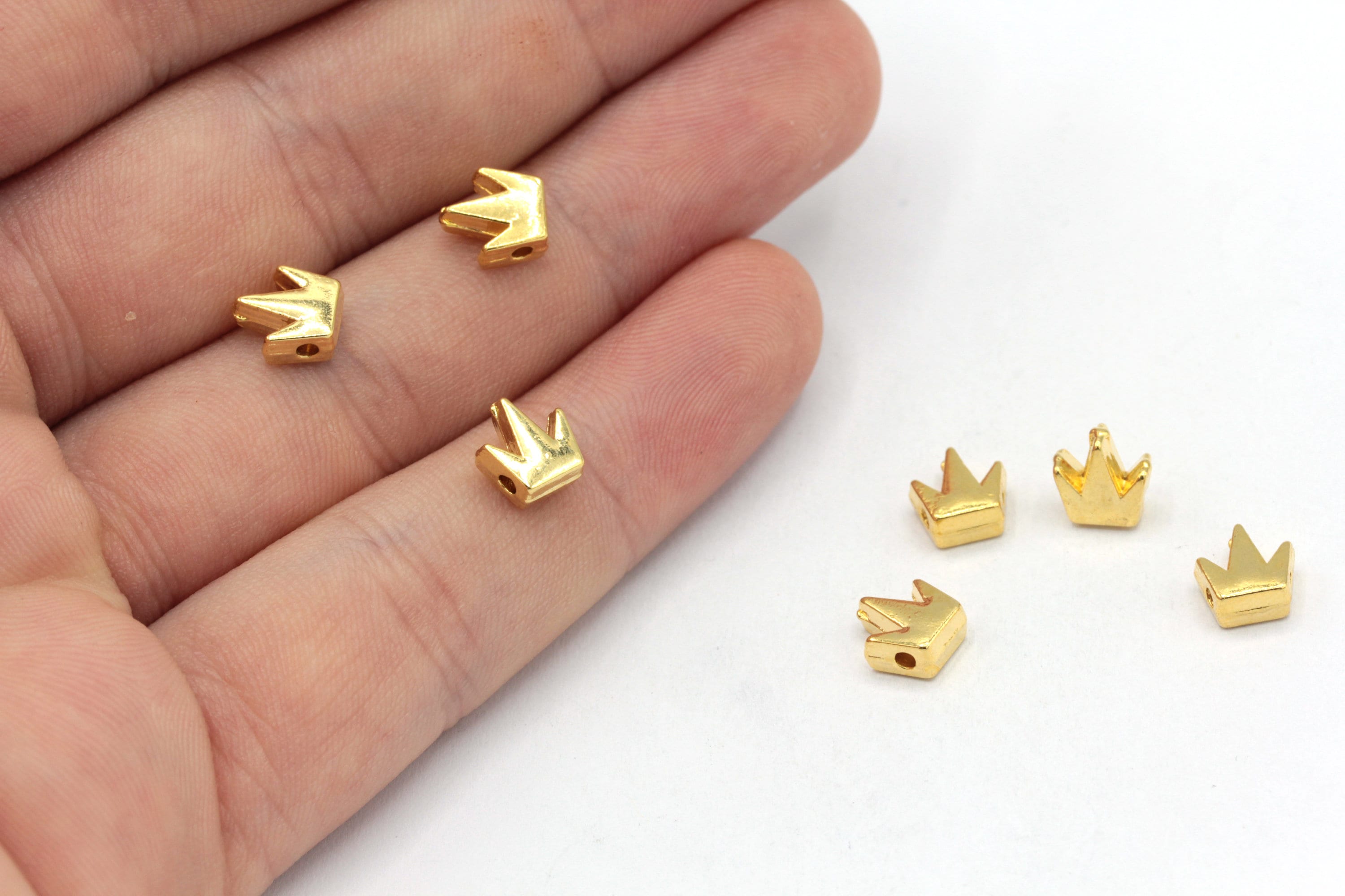 8mm 24k Shiny Gold Plated Mini Crown Beads, Tiny Gold Beads, Crown ...