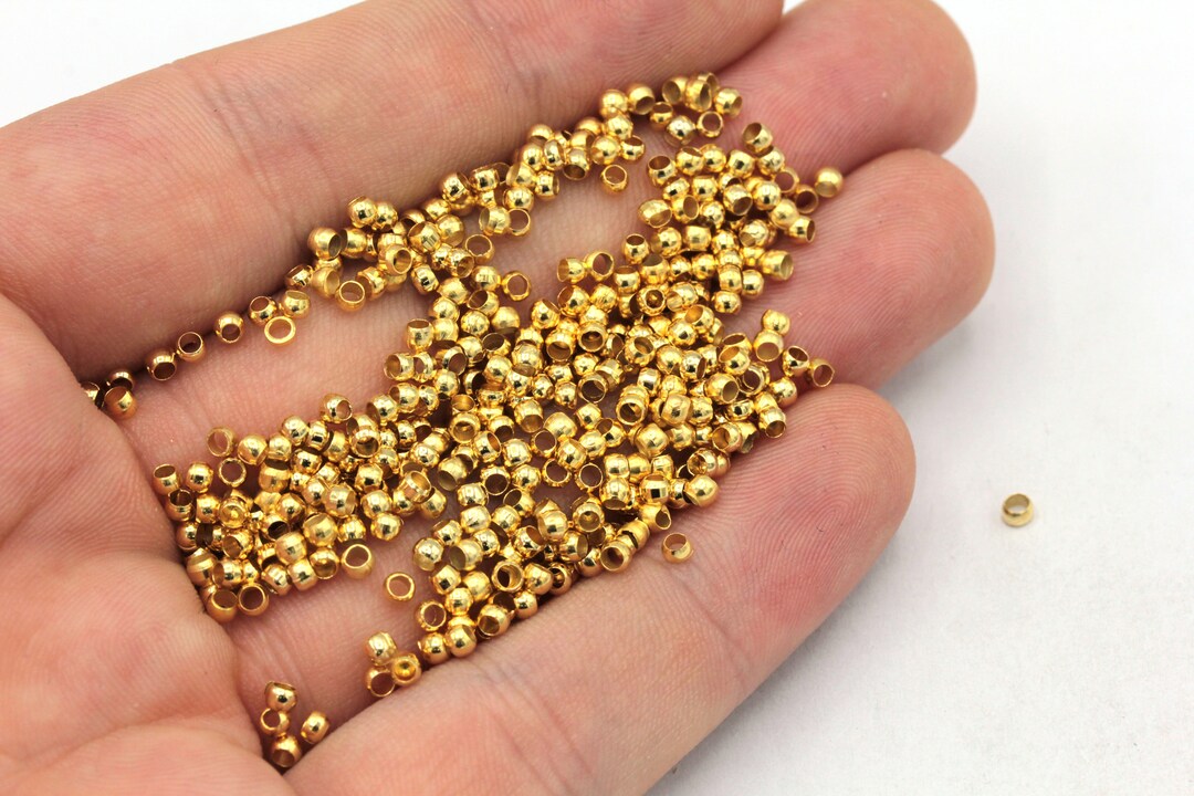 10 Pcs 2.5mm 24k Shiny Gold Crimp Beads, Connector Beads, Stopper Beads ...