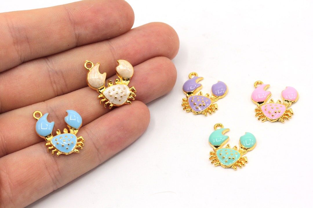 18mm 24k Shiny Gold Plated Enamel Crab Charm, Beach Charm, Gold Crab ...