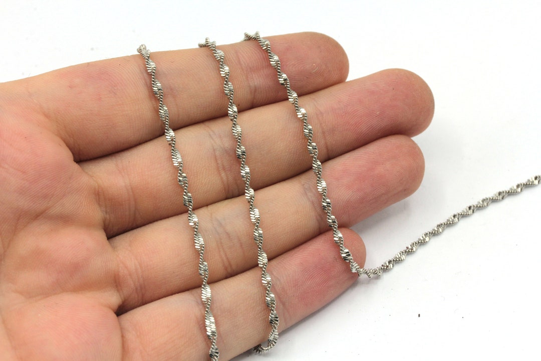 2mm Rhodium Tiny Twist Chain, Rhodium Rope Chain, Singapore Chain ...