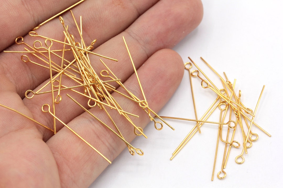 50 Pcs 23 Ga 30mm 24k Shiny Gold Plated Eye Pin, Gold Eye Pin, Eye Pins ...