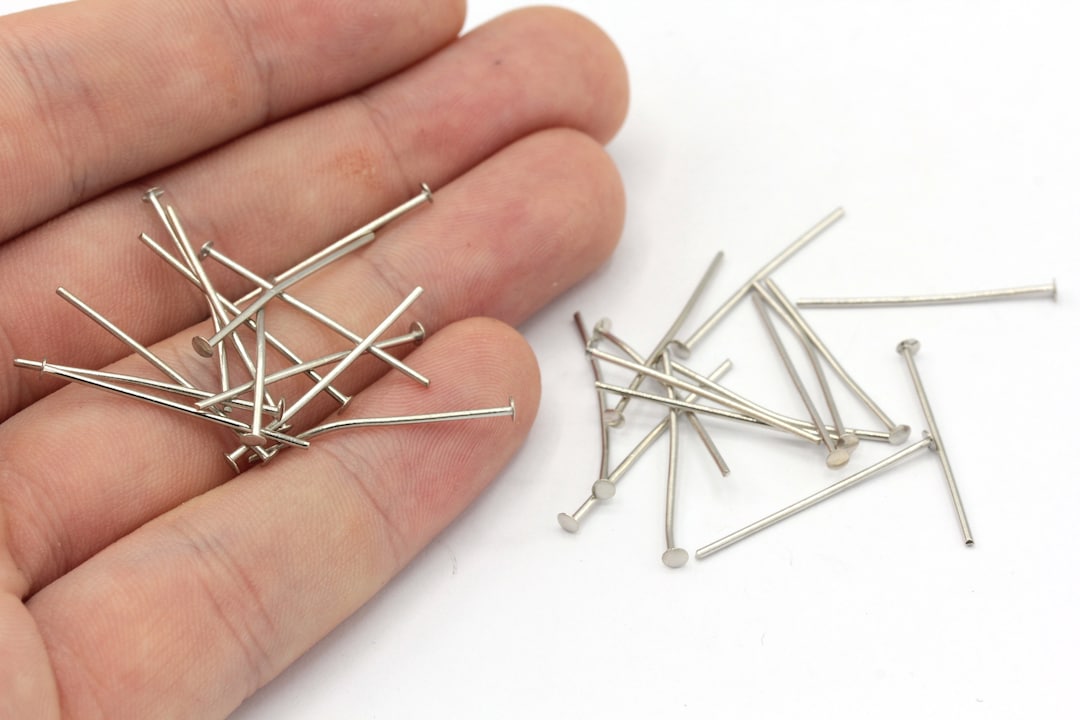 100 Pcs 20 Ga 25mm Silver Plated Flat Head Pin, Silver Plated Flat Head ...