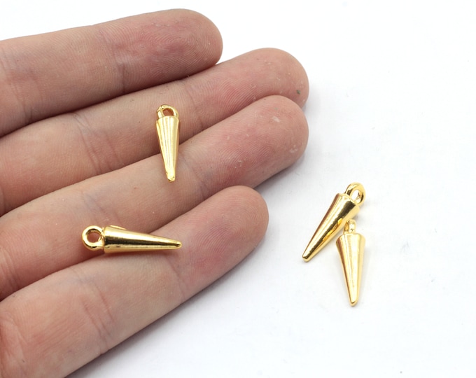 24k Gold Plated Spike Charm, Spike Necklace, Gold Plated Long Bar ...