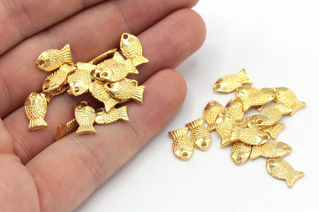 6x12mm 24k Shiny Gold Mini Fish Charm, Tiny Fish Charm, Gold Fish Beads ...
