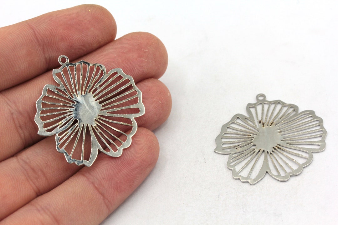 32x33mm Rhodium Flower Charm, Laser Daisy Charm, Rhodium Charms ...