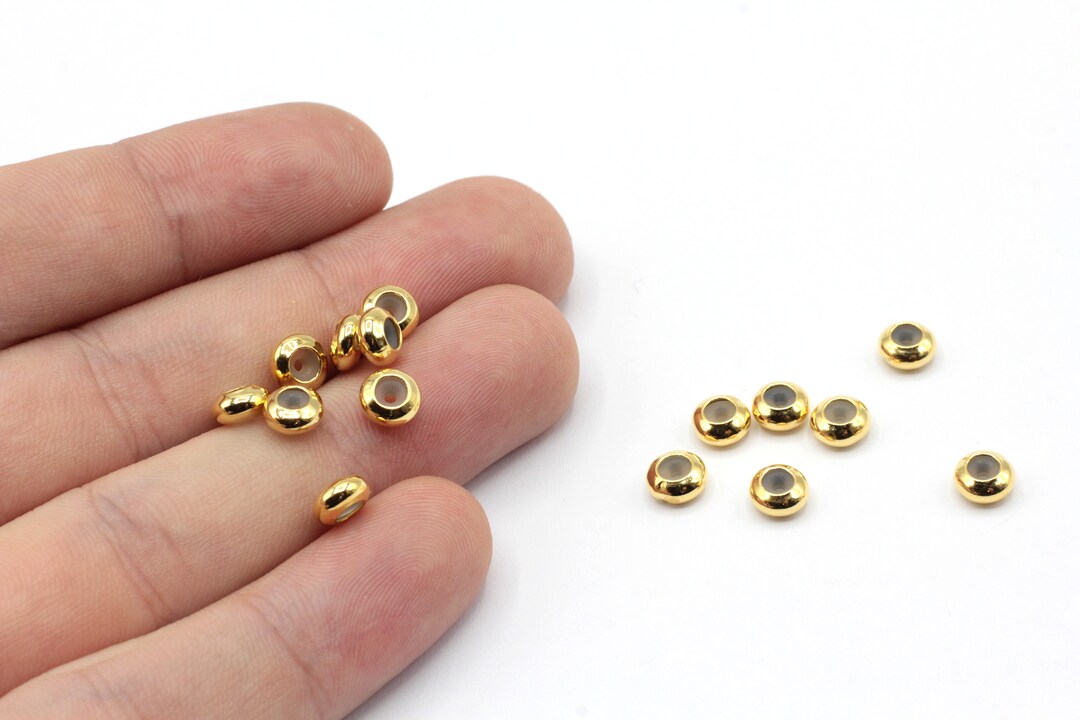 6mm 24k Shiny Gold Plated Slider Beads, Rubber Stopper Beads, Rondelle ...
