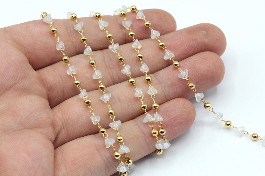 24k Shiny Gold Plated Glass Chain, Beaded Chain, Seed Glass Chain ...