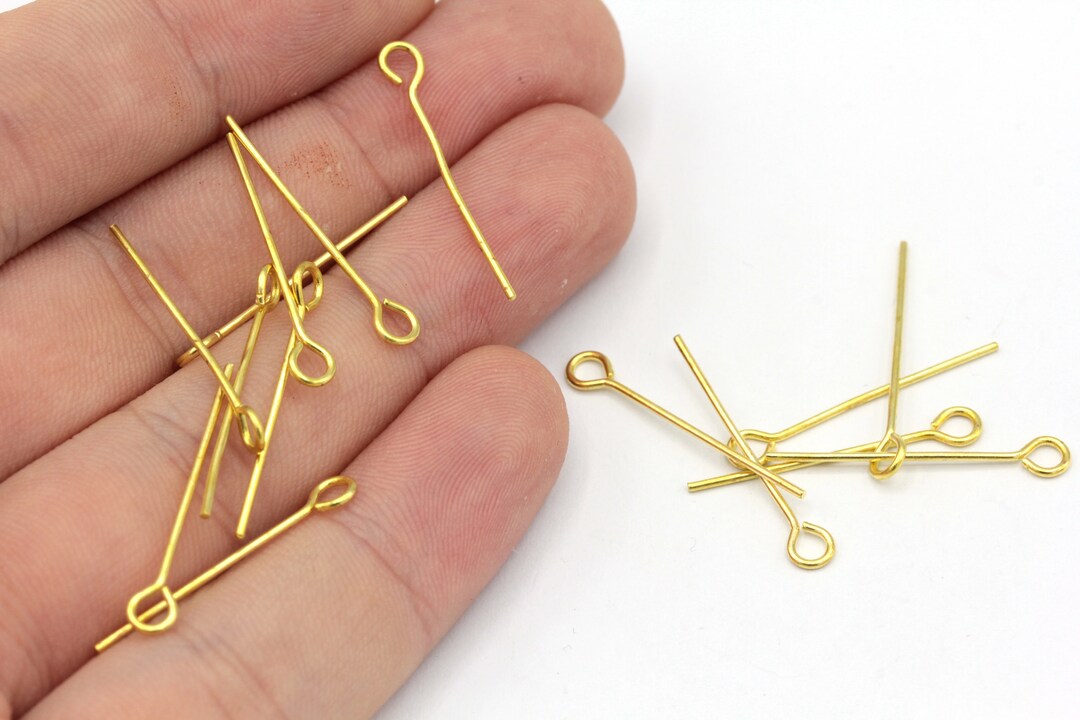 100 Pcs 20 Ga 25mm Brass Eye Pin, Gold Tone Eye Pin, Eye Pins, Brass ...