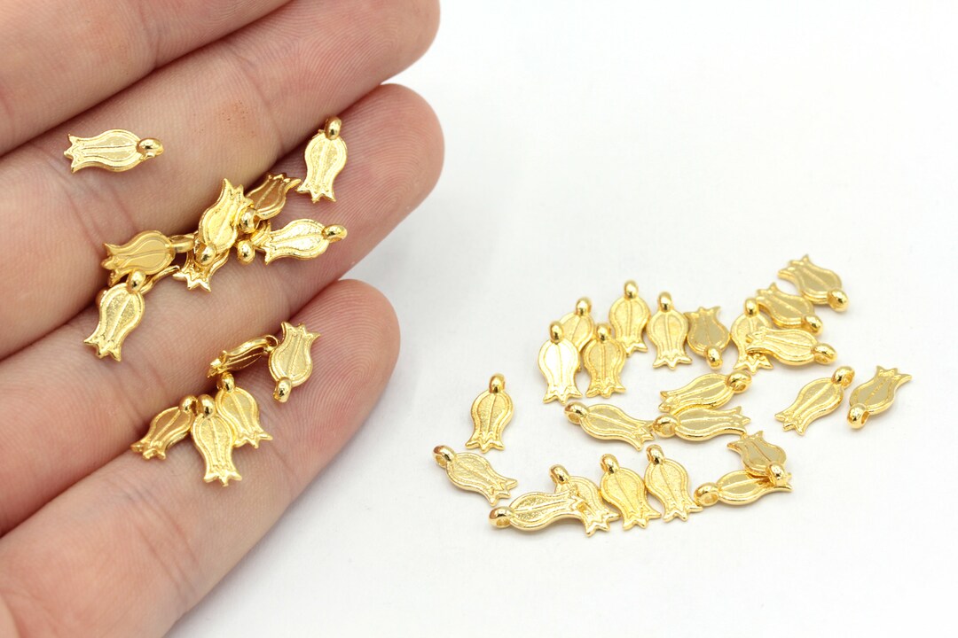 5x11mm 24k Shiny Gold Plated Mini Tulip Charm, Tiny Tulip Charm, Gold ...