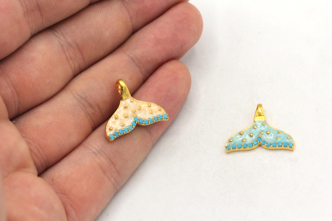 16x20mm 24k Shiny Gold Whale Tail Charm, CZ Micro Pave Whale Tail Charm ...