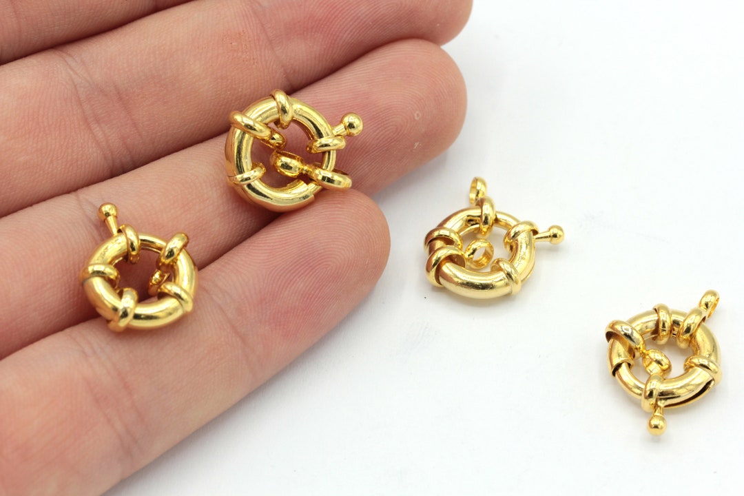 13mm 24k Shiny Gold Plated Anchor Wheel Spring Clasp, Gold Sailor's ...