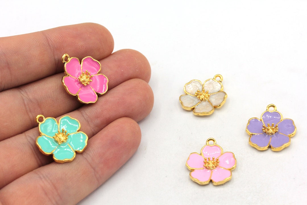 22mm 24k Shiny Gold Sakura Flower Charm, Enamel Sakura Flower Charm ...