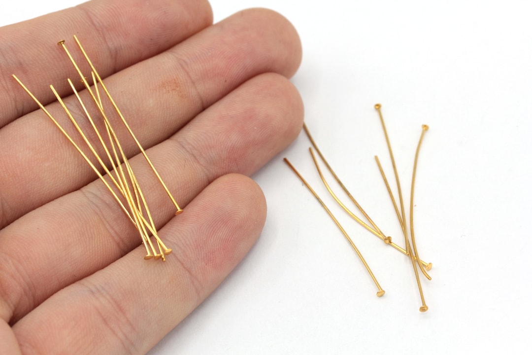 50 Pcs 23 Ga 40mm 24k Shiny Gold Plated Flat Head Pin, Gold Flat Head ...