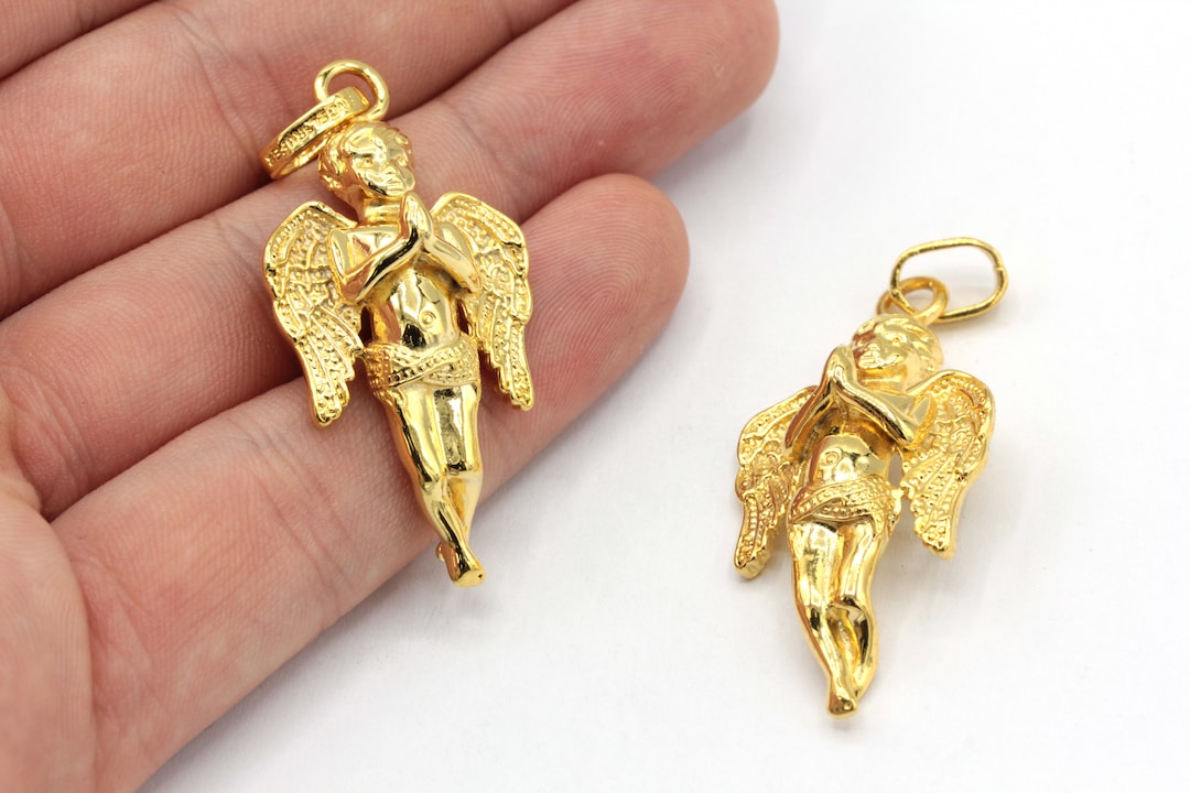 21x40mm 24k Shiny Gold Plated Baby Angel Charm, Angel Pendant, Gold ...