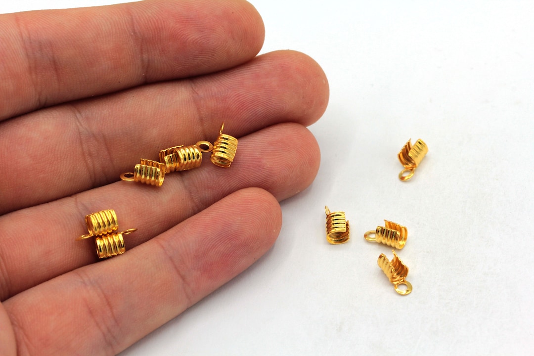 10 Pcs 4x8mm 24k Shiny Crimp End Caps, Crimp Ends, Gold Cord End Caps ...