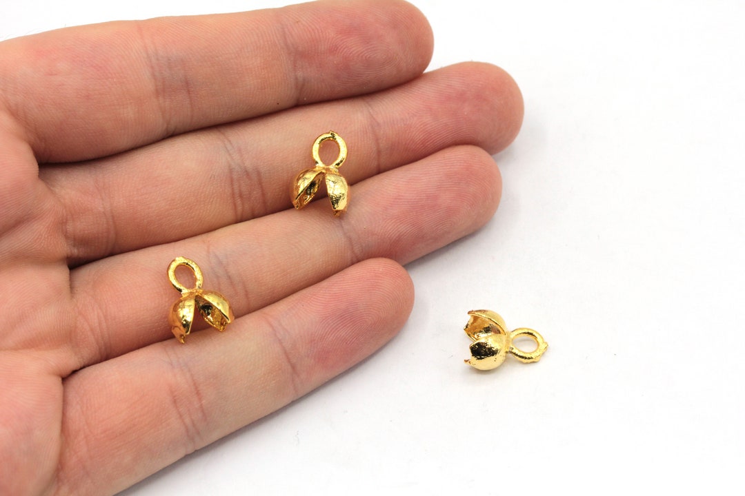24k Shiny Gold Plated Crimp Ends, Clam Shell Bead Tips, Cord Ends, Ball ...