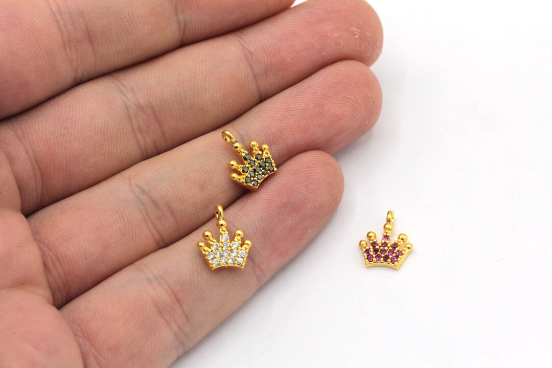 10x12mm 24k Shiny Gold Mini Crown Charm, CZ Micro Pave Crown Charm ...