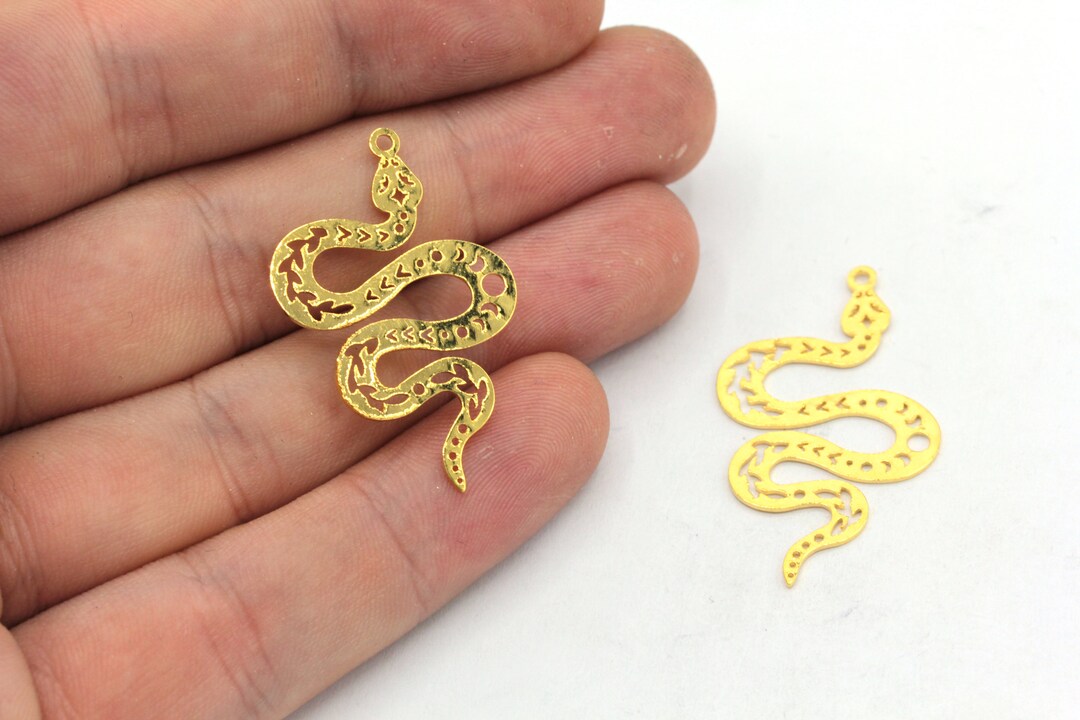 20x39mm 24k Shiny Gold Snake Charm, Animal Pendant, Gold Snake Earring ...