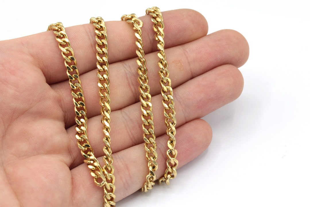 4.5x5.5mm 24k Shiny Gold Plated Curb Chain, Cuban Curb Chain, Faceted ...