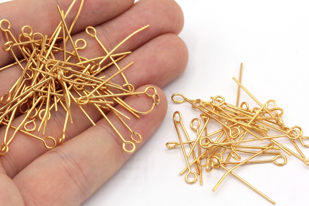 50 Pcs 20 Ga 25mm 24k Shiny Gold Plated Eye Pin, Gold Eye Pin, Eye Pins ...
