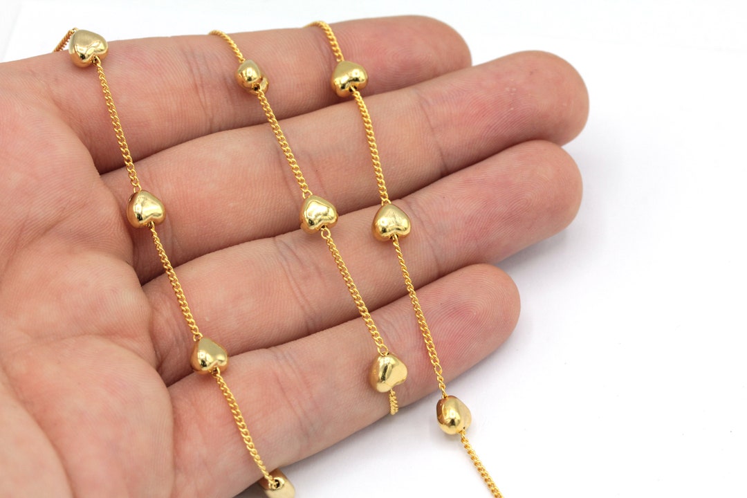 24k Shiny Gold Plated Heart Chain, Gold Bar Chain, Soldered Chain ...
