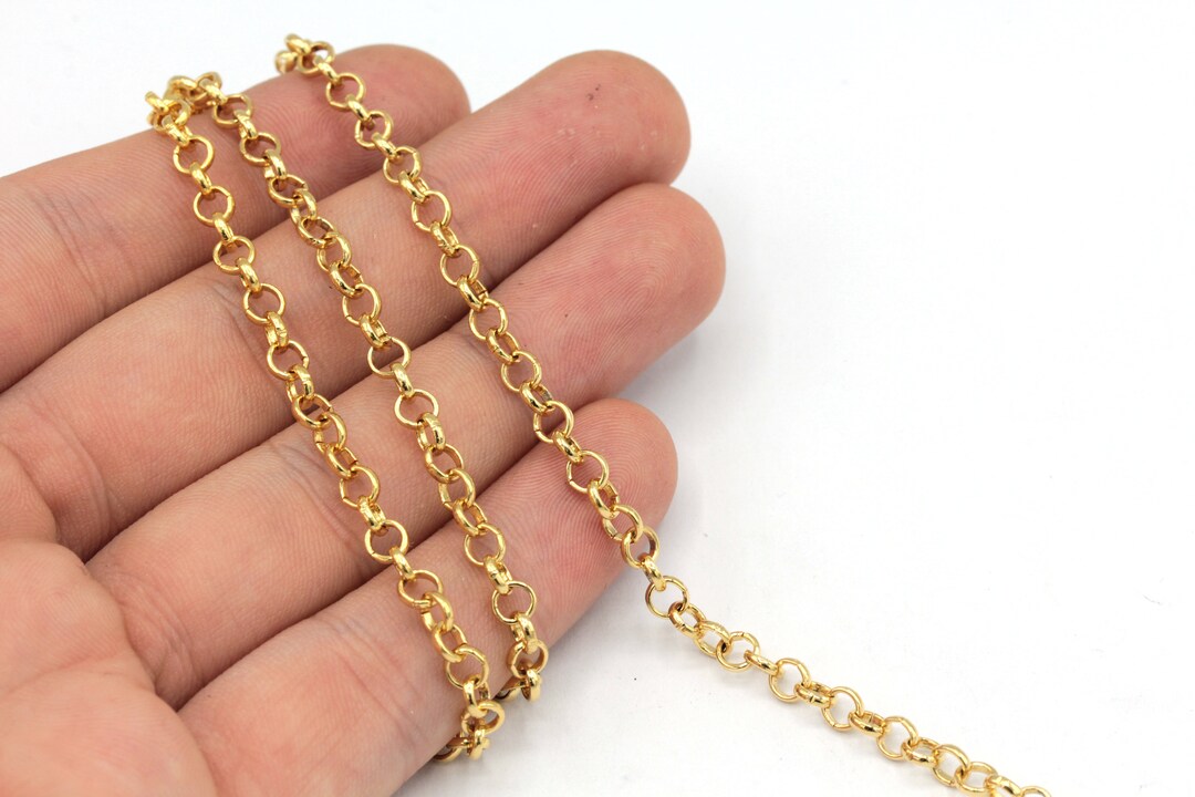 4mm 24k Shiny Gold Plated Tiny Rolo Chain, Gold Round Link Chain, Rolo ...