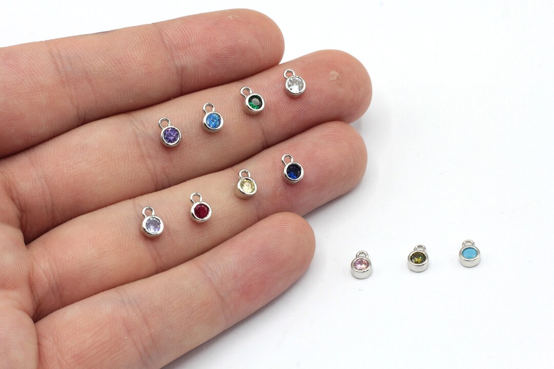 4x6mm Rhodium Plated CZ Micro Pave Birthstone Charm, Tiny Birthstone ...