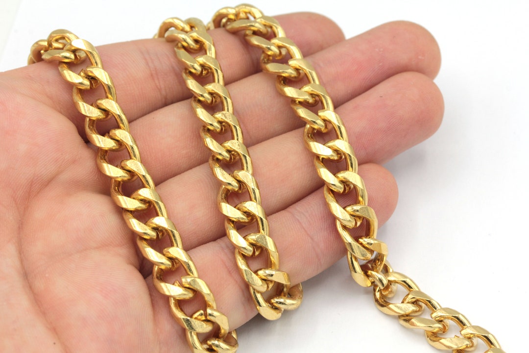 24k Shiny Gold Plated Curb Chain, Cuban Curb Chain, Faceted Curb Chain ...