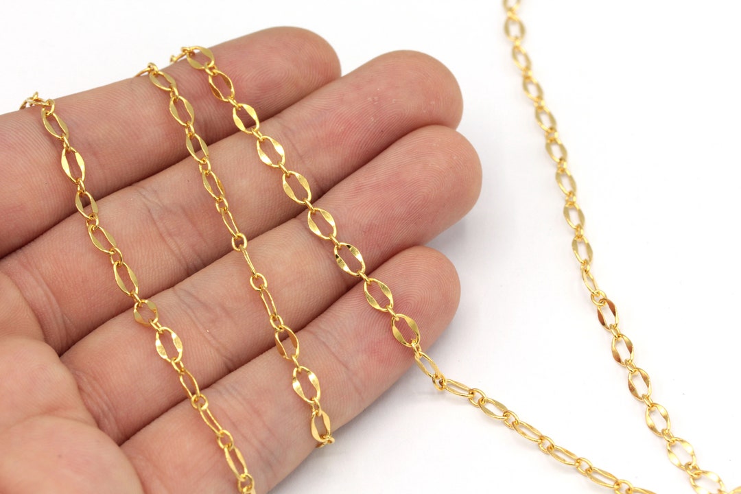 4x8mm 24k Shiny Gold Tiny Bar Chain, Gold Link Chain, Oval Link Chain ...