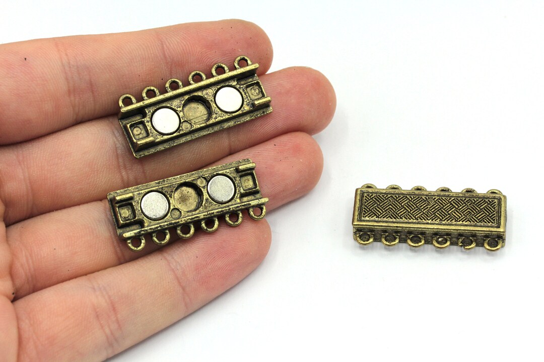 16x33mm Antique Bronze 6 Loops Magnetic Clasps, Multi Strand Clasps ...
