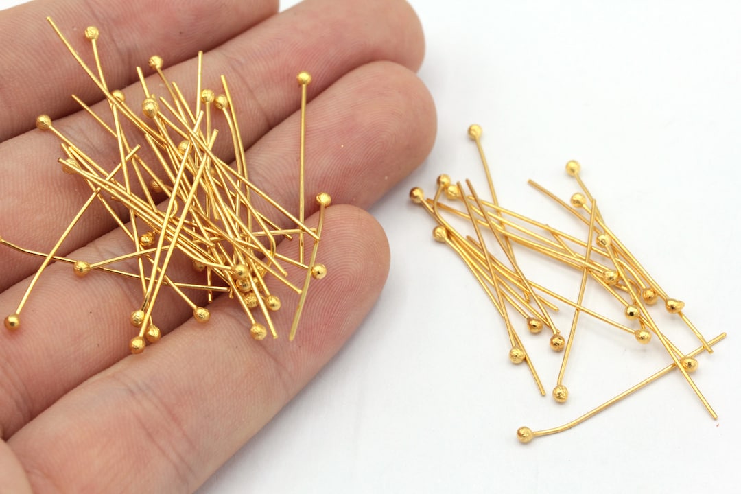 50 Pcs 23 Ga 30mm 24k Shiny Gold Plated Ball Head Pin, Gold Ball Head ...