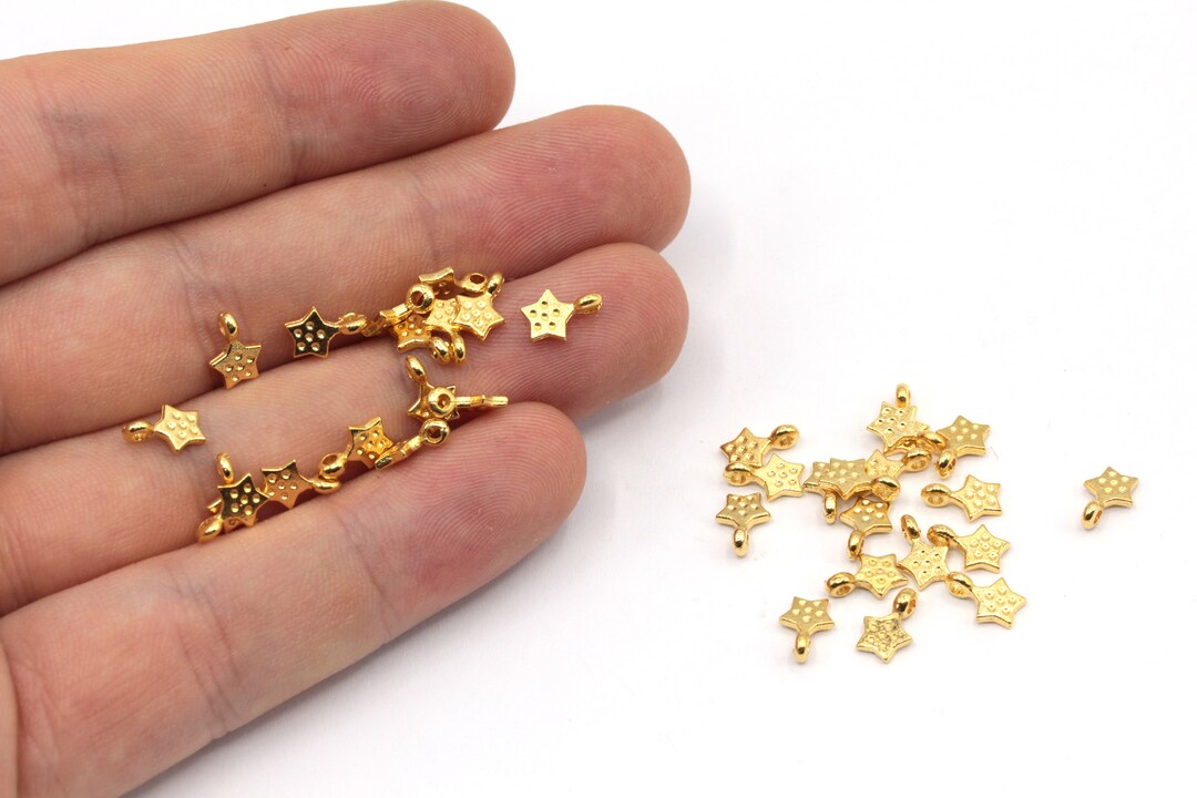 5x7mm 24k Shiny Gold Plated Mini Star Charm, Tiny Star Charm, Gold Star ...